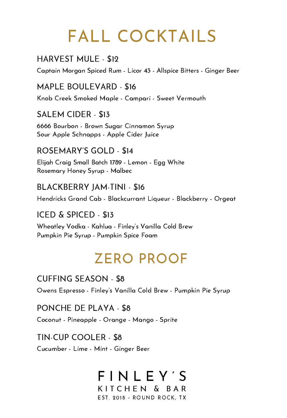 Cocktails & Drinks - Finley's Kitchen+Bar