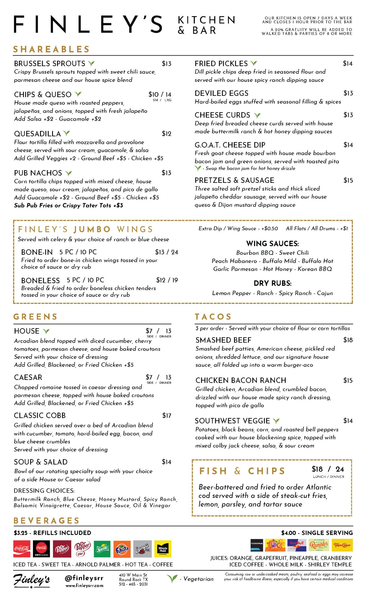 Food Menu - Finley's Kitchen+Bar - Historic downtown Round Rock, TX