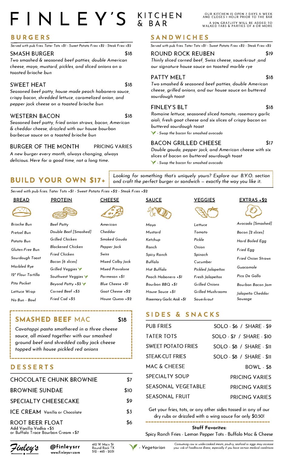 Food Menu - Finley's Kitchen+Bar - Historic downtown Round Rock, TX
